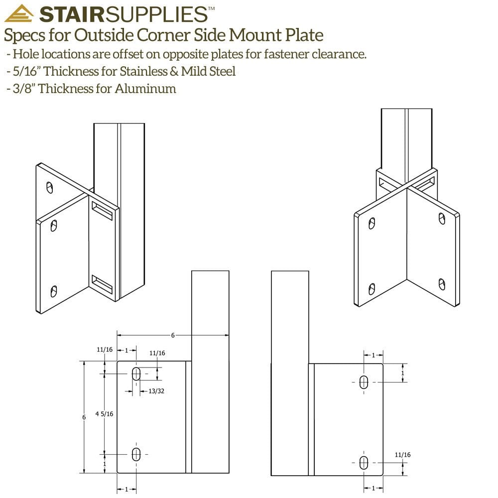 Side Mount Universal Top Square 2" Cable Railing Post - StairSupplies™