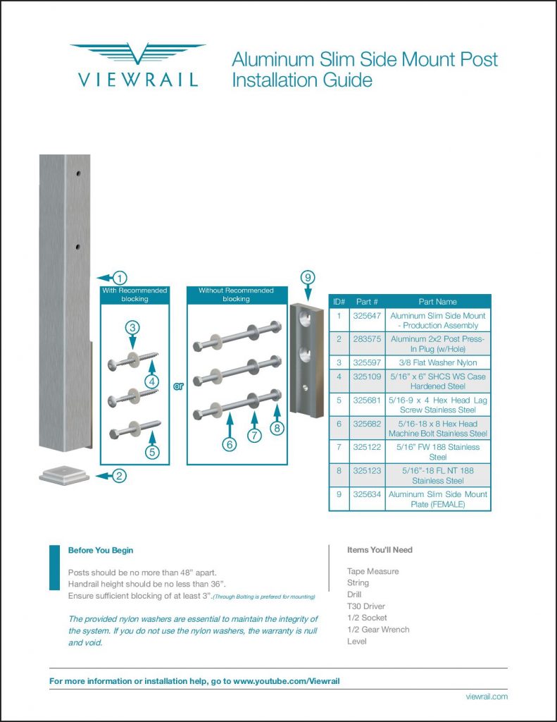 Aluminum Slim Side Mount Mounting Hardware - StairSupplies™