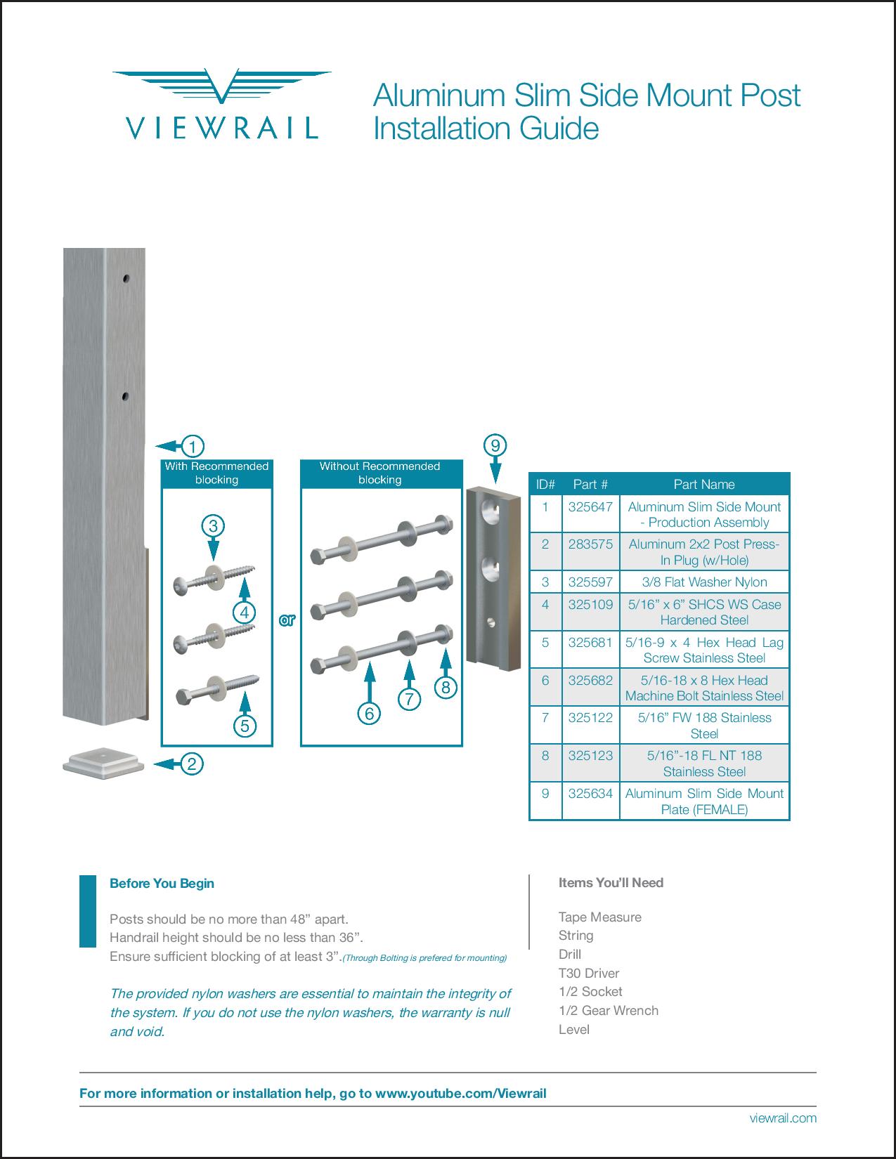 Aluminum Slim Side Mount Mounting Hardware - StairSupplies™