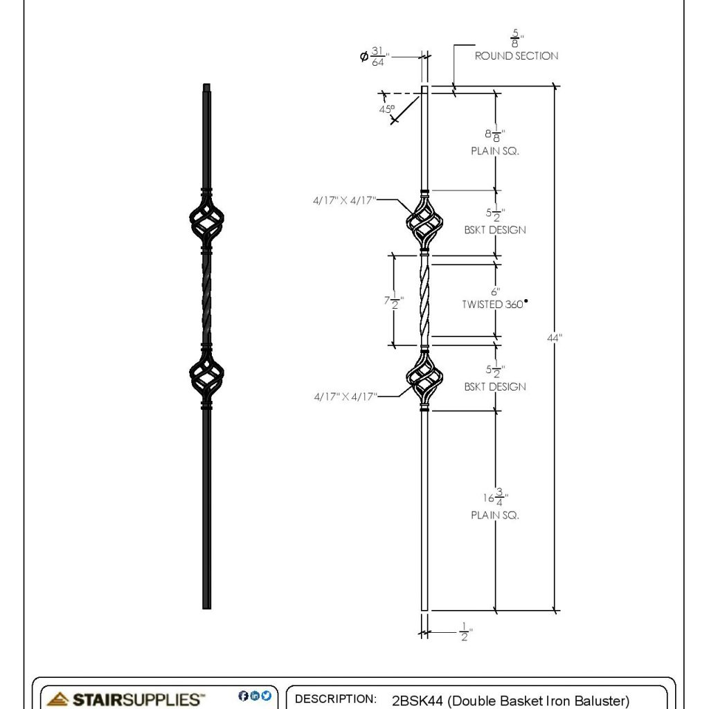 2553 Double Basket Iron Baluster - StairSupplies™