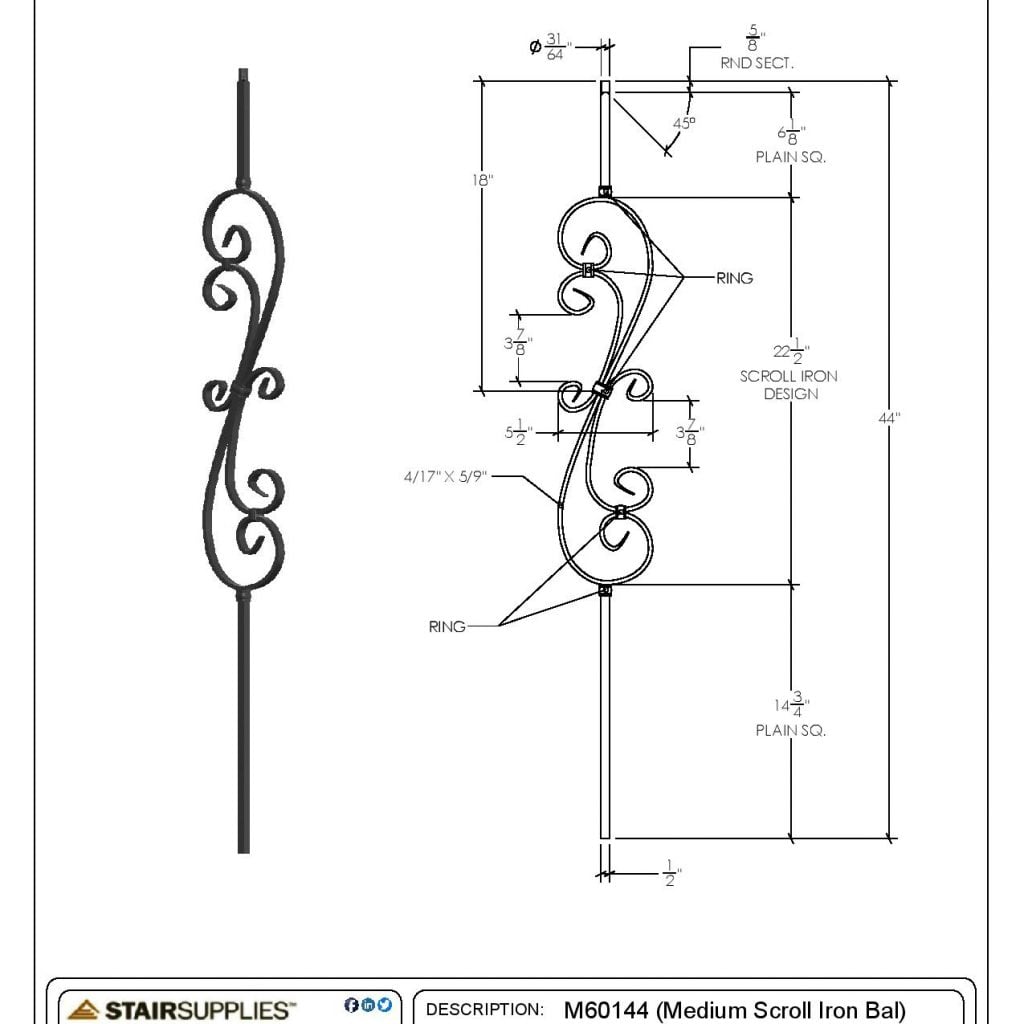 2581 Medium Scroll Iron Baluster - StairSupplies™