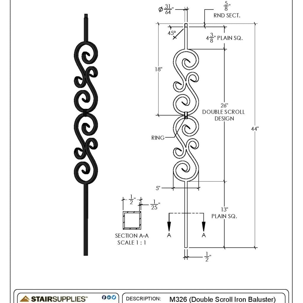 2583 Double Scroll Iron Baluster - StairSupplies™