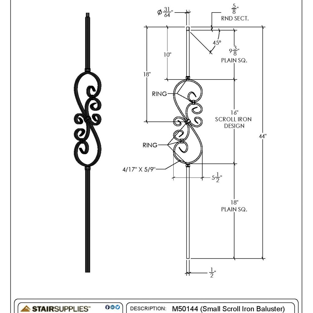 2585 Small Scroll Iron Baluster - StairSupplies™