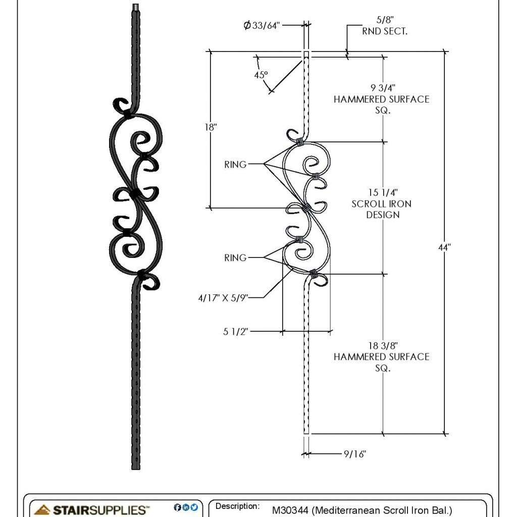2797 Mediterranean Scroll Iron Baluster - StairSupplies™
