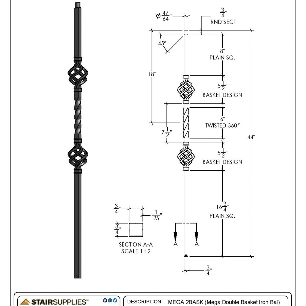 2853 Mega Double Basket Iron Baluster - StairSupplies™