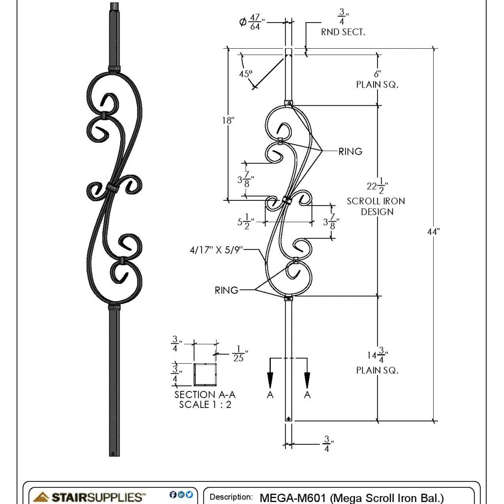 2881 Mega Scroll Iron Baluster - StairSupplies™