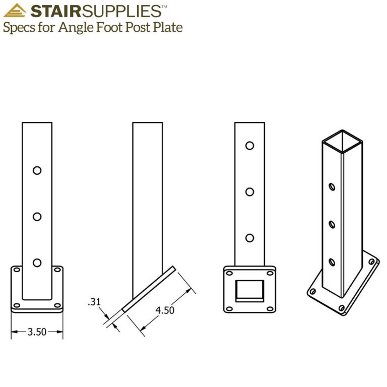 Angle Foot Universal Top Square 2" Cable Railing Post - StairSupplies™