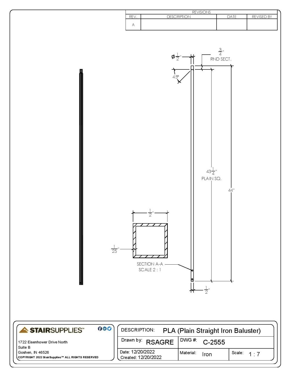 2555 Plain Straight Iron Baluster - StairSupplies™