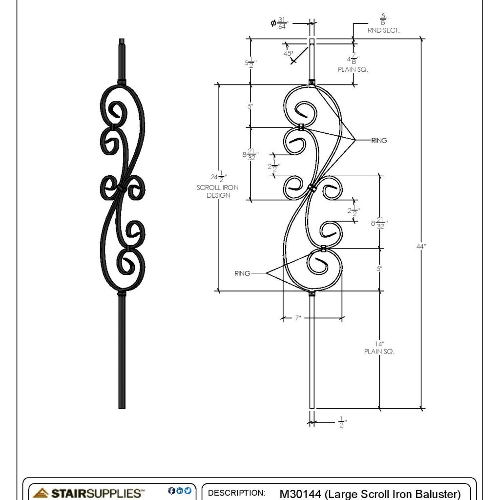 2580 Large Scroll Iron Baluster - StairSupplies™