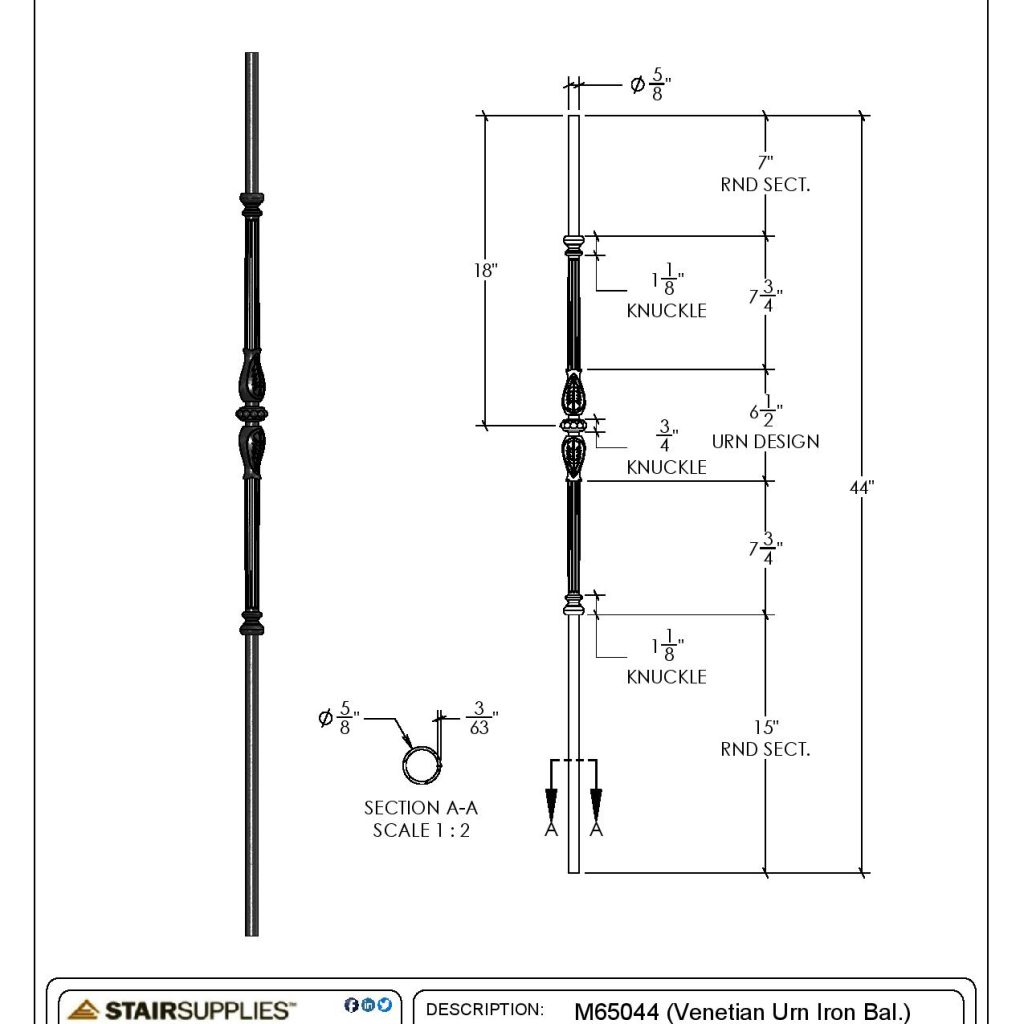 2598 Venetian Urn Iron Baluster - StairSupplies™