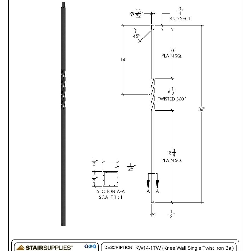 2650 Knee Wall Single Twist Iron Baluster - StairSupplies™