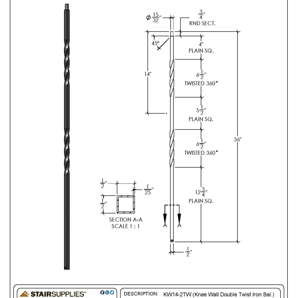 2651 Knee Wall Double Twist Iron Baluster - StairSupplies™