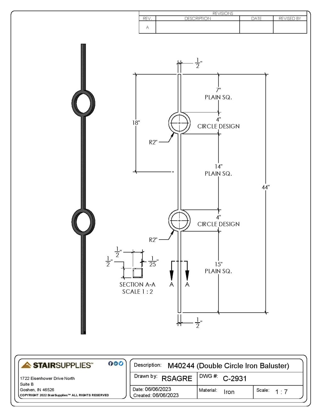 2931 Double Circle Iron Baluster - StairSupplies™