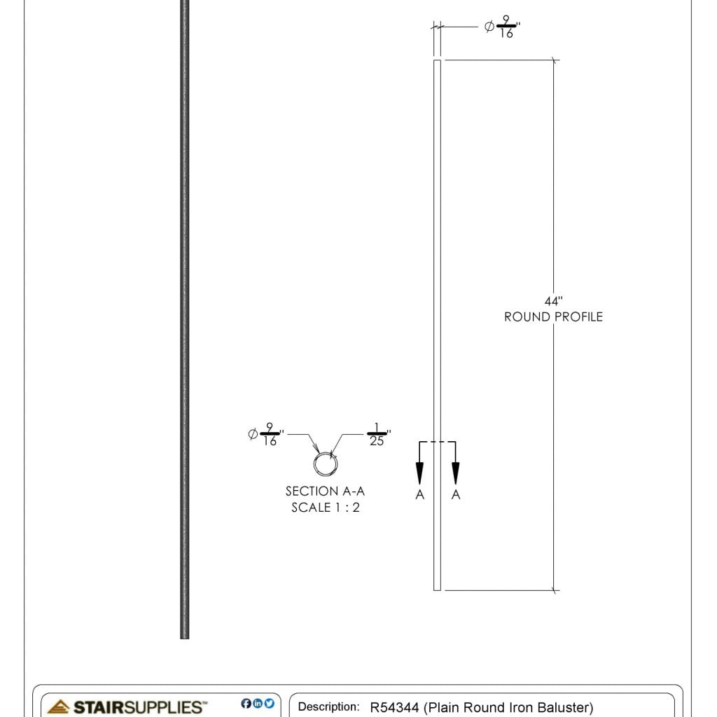 2970 Plain Round Iron Baluster - StairSupplies™