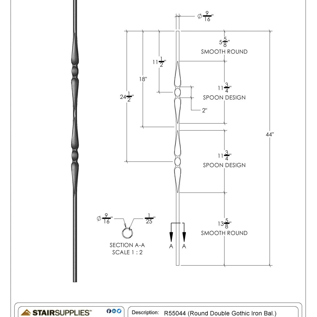 2972 Round Double Gothic Iron Baluster - StairSupplies™