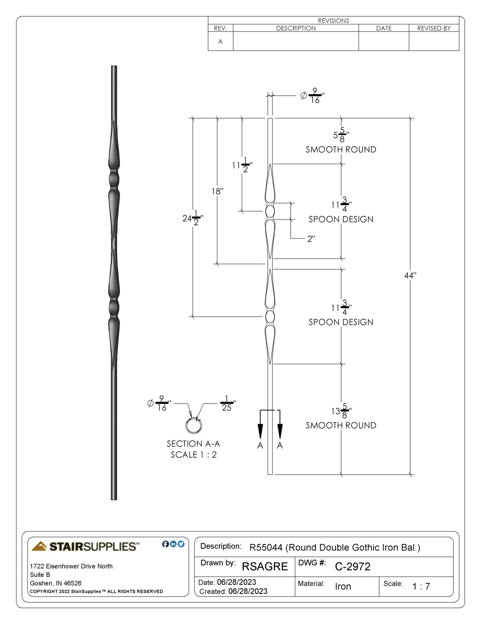 2972 Round Double Gothic Iron Baluster - StairSupplies™