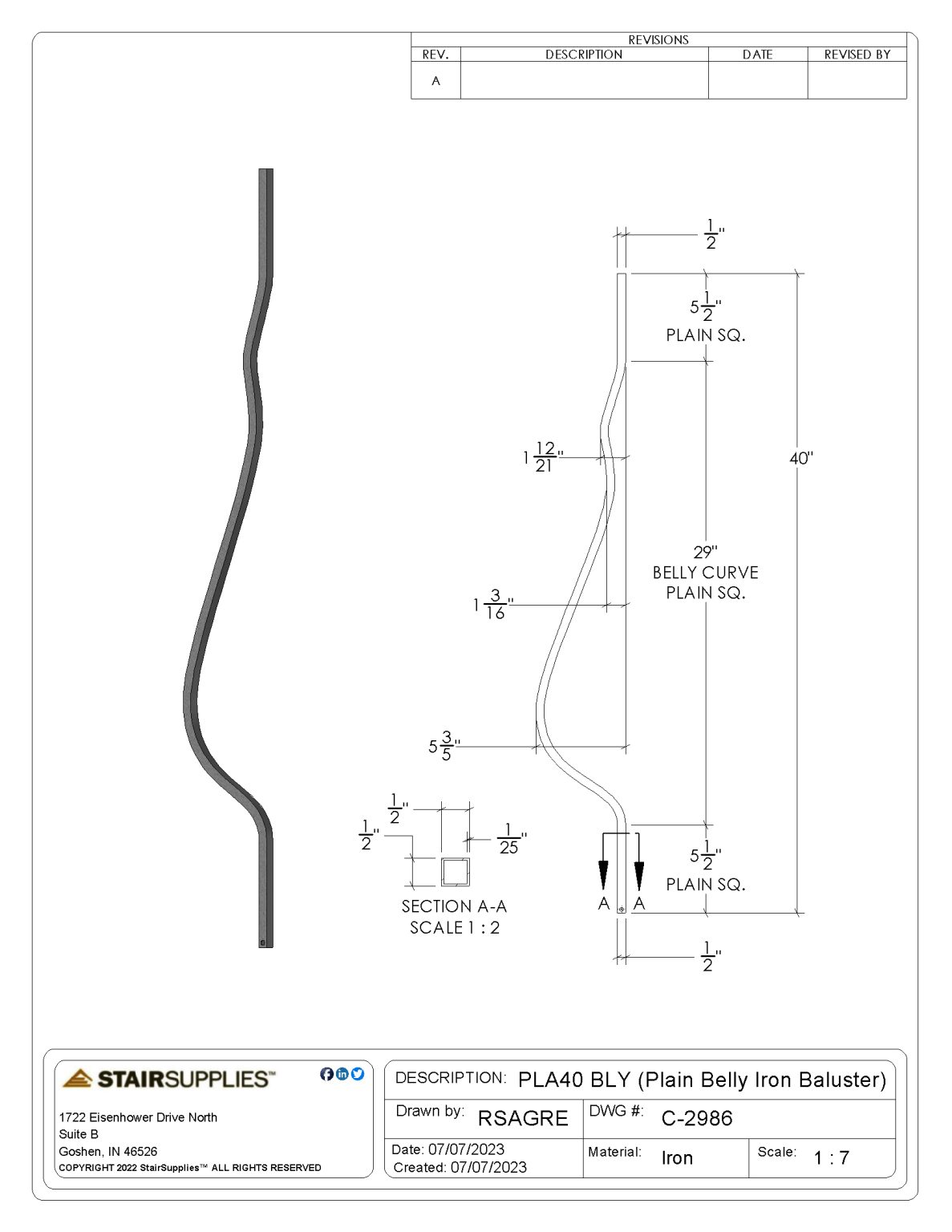 2986 Plain Belly Iron Baluster - StairSupplies™