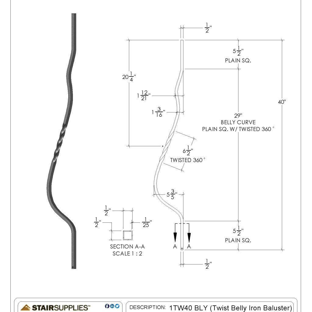 2987 Twist Belly Iron Baluster - StairSupplies™