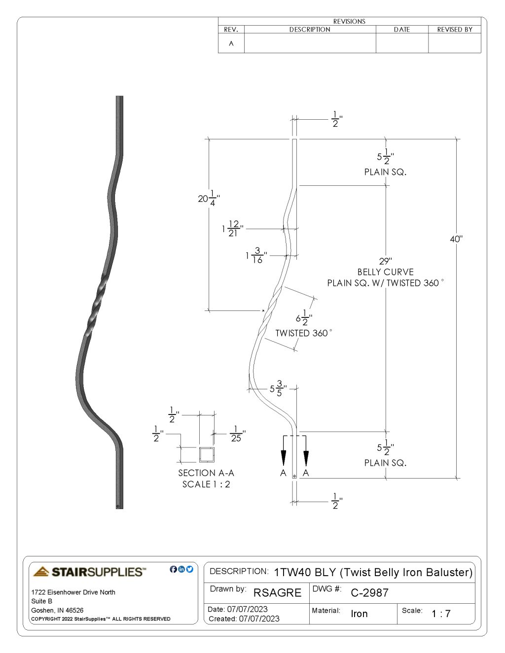 2987 Twist Belly Iron Baluster - StairSupplies™