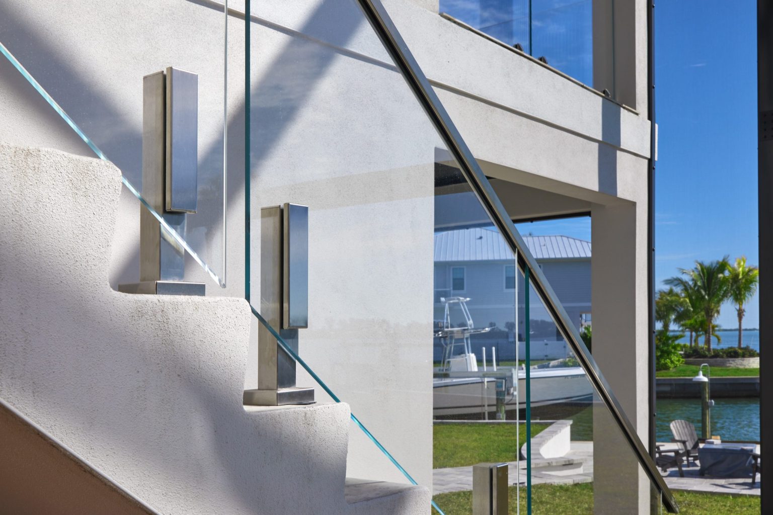 Frameless Glass Railing - Frameless handrail, Standoffs. & Baserail